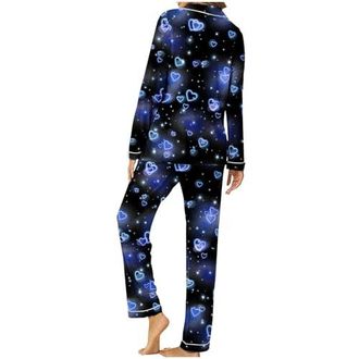 Generic 2026 Ensemble de pyjama pour femme pour la Saint-Valentin 2026 avec boutons &agrave; manches longues pour la Saint-Valentin, noir fonc&eacute;, XXL