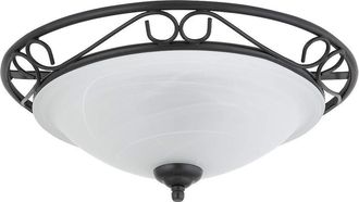 Rabalux Mediterrane Deckenlampe aus weißem Alabasterglas mit schwarzem Metallgestell in Schmiedeoptik 37 cm Durchmesser