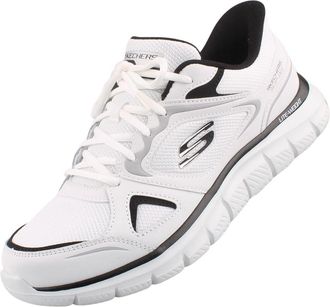 Skechers Herren Track Ezral Sneaker, White Leather/Black Mesh/Pu, 41.5 EU