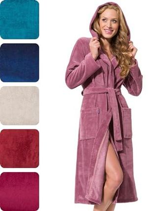 Morgenstern Peignoir Femme I Long I Capuche I Lux I Rose Fonc&eacute; I X-Large