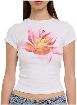 Generic T-shirt court pour femme Going Out Y2K amincissant tendance athl&eacute;tique d&eacute;contract&eacute; court d&eacute;t&eacute; graphique ample 2025 f&ecirc;te florale demi-chemises t-shirts