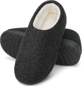 Mishansha Herren Filz Hausschuhe Winter Wärme Memory Foam Pantoffeln rutschfeste Plüsch Harte Sohle Slippers für Indoor & Outdoor, Tinte Schwarz, 44/45 EU