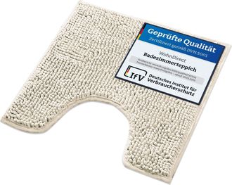 WohnDirect WC Vorleger mit Ausschnitt 45x45 cm Creme - Weiche Toilettenmatte f&uuml;r Stand-WC - Hochflor Badematte Saugstark & Bodenschonend (Versand aus DE)