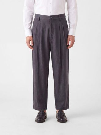 Ziggy Chen Pantalon large en pur lin avec fermeture &agrave; bouton et zip