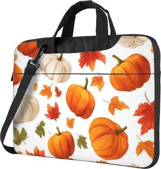 Generic Sacoche pour ordinateur portable de 15,6, motif feuilles de chrysanth&egrave;mes, citrouille dautomne avec bandouli&egrave;re, housse de protection portable anticho