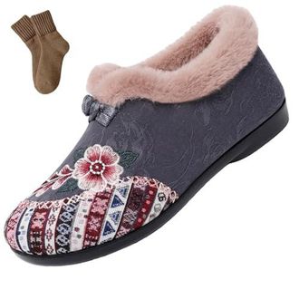 Generic Bottines dhiver chaudes &agrave; motif floral pour femme, doubl&eacute;es de fourrure, chaudes en peluche, semelle souple antid&eacute;rapante, chaussures de tous les jour