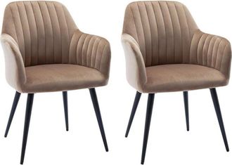 Vente-Unique Vente-unique - Lot de 2 chaises avec accoudoirs en velours et métal noir - Beige - eleana