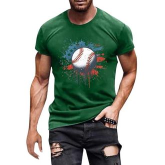 Generico T-shirt d&eacute;contract&eacute; et confortable pour homme avec imprim&eacute; &eacute;toile et imprim&eacute; baseball, Vert fonc&eacute;, XXXL