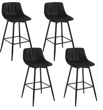 Woltu Barhocker 4er Set, Barstuhl Hocker mit Rückenlehne Fußstütze, Sitzfläche aus Samt, Tresenhocker Bistrohocker für Hausbar, Schwarze Beine Schwarz