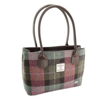 Glen Appin Harris Tweed Sac &agrave; main classique - LB1003 - Cassley, Tartan vert et violet discret