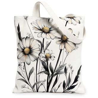 Generic Sac fourre-tout en toile de fleurs de camomille printani&egrave;re pour faire du shopping, 33 x 38,1 cm, sac d&eacute;picerie r&eacute;utilisable pour femme, peinture esth