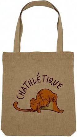 Fabulous Sac Shopping Tote Bag Aspect Lin - Chat Athl&egrave;te Jeu de Mot Animaux de Compagnie - Sac Courses Toile Epaisse 360g Beige Naturel Cabas Port&eacute; Epaule Soli
