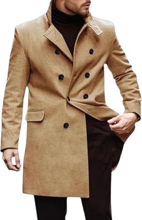 Generic Manteau long &agrave; double boutonnage pour homme avec col &agrave; revers d&eacute;contract&eacute; pour lautomne et lhiver, kaki, XXL
