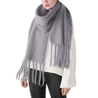 Generic &Eacute;charpe &eacute;l&eacute;gante en tricot pour femme - Douce et chaude - L&eacute;g&egrave;re - Longue - &Eacute;charpe tendance en laine pour le bureau et les loisirs, gris, taille uniq