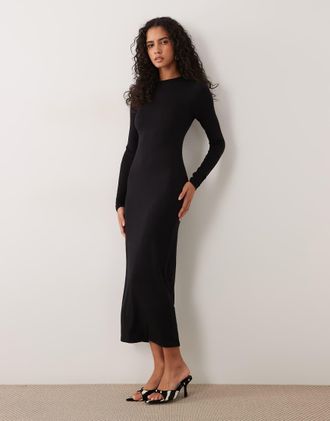 AFRM Juniper Strick-Cr&ecirc;pe-Midikleid mit Mock-Neck und langen &Auml;rmeln in Schwarz