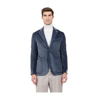 L.B.M. 1911 Giacca monopetto in velluto 750 righe in cotone e modal - - Jackets - Herren - Blau - M
