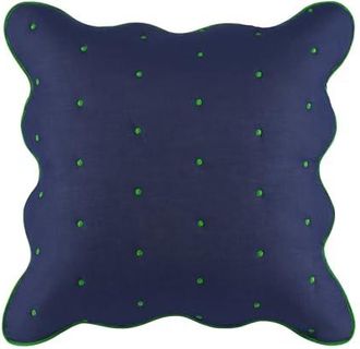 Kate Spade New York Dekorativer Kissenbezug mit gewelltem Rand, 66 x 66 cm, für Einzelbett, 100% Baumwolle, maschinenwaschbar, Marineblau