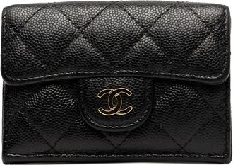 Chanel petit portefeuille matelassé Flap Card Holder Wallet en cuir Caviar (2021-2025) - Noir