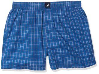 Nautica Herren Klassische Gewebte Baumwolle Boxershorts, Karomuster/Windsurf Blue, S