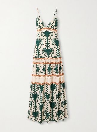 Johanna Ortiz Keeper Maxikleid Aus Bedruckter Baumwollpopeline Mit Muscheln - Gr&uuml;n