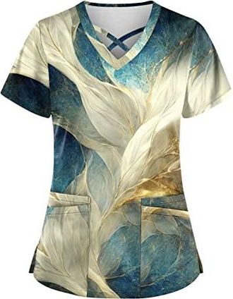 Generic Générique Blouse Medicale Femme,Chemisiers Et Blouses Femme Hauts pour Femmes De Travail Imprimé Tunique Femme Grande Taille T-Shirts à Manches Courte