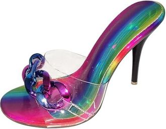 Miyoopark Mules sexy pour femme avec talon aiguille Mule d&eacute;t&eacute;, T88 Transparent Rainbow, 43 EU