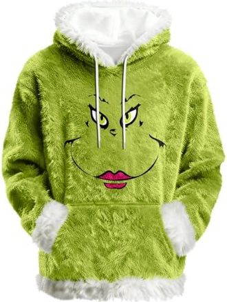 Generic Le Grinch Sweat A Capuche Femme Pull Pyjama Oversize Deguisement Costume Polaire Sweatshirts The Pulls Chaud Plaid Adulte Femmes Christmas Vetement Vê