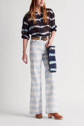 Gerard Darel ANNA - Pantalon large taille haute tie and dye - Bleu ciel