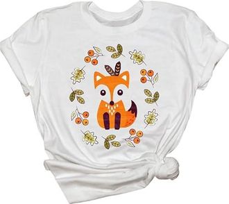 Keephen Kawaii Renard Animaux T-Shirt Femmes Animal Renard Amoureux Impression 3D Manches Courtes Tops Nature For&ecirc;t Vie Sauvage Col Rond Blouse Tees