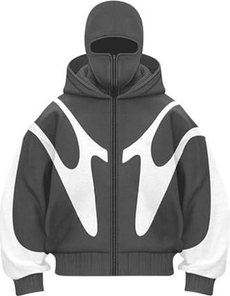 Minetom Sweat &Agrave; Capuche Homme Sweat Zipp&eacute; Veste Chaude Hoodie Cagoule Moto Masque Anti-Vent Sweat pour Sports De Plein Automne Hiver C Gris XS