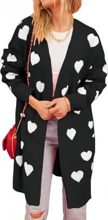 Generic Cardigan en tricot pelucheux en forme de coeur pour femme, col en V, ouvert sur le devant, tricot c&ocirc;tel&eacute; en forme de coeur, manteau ample en tricot av