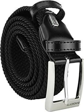 Laura Biagiotti Ceinture &Eacute;lastique Tress&eacute;e Homme Femme, Cuir V&eacute;ritable Noir, R&eacute;glable Sans Trous, &Eacute;l&eacute;gante & D&eacute;contract&eacute;e