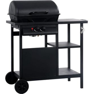 vidaXL Vidaxl - Barbecue &agrave; gaz avec table lat&eacute;rale &agrave; 3 niveaux Noir