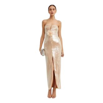 Self Portrait Pailletten Maxikleid Elegant Creme - - Dresses - Damen - Beige - 2XS