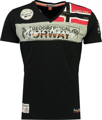 Geographical Norway Jidney Men - Herren T-Shirt Baumwolle - Klassische T-Shirts mit Logo - Bodywear Kurzarm - V-Ausschnitt Regular Fit Herren (Marineblau XL)