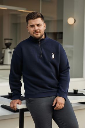 Trendyol MAN Herren Dunkelblau Einfarbig Lang Oversize Gro&szlig;e Gr&ouml;&szlig;en Sweatshirts