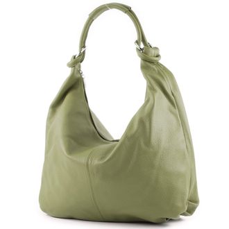 modamoda.de 337 Damen Leder Schultertasche Shopper Large handmade in Italy, Farbe:Olivgr&uuml;n