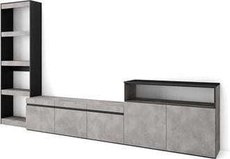 Skraut Home | Wohnwand Wohnzimmer | Wohnzimmermöbel, Möbelset | 310x186x35cm | Für TV-Geräte bis zu 65 | Wohnzimmer Möbel | Moderner Stil | Zement