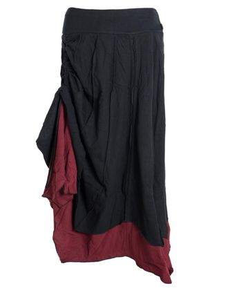 vishes Alternative Bekleidung - Langer Damen Rock Lang L&auml;ngenverstellbar zum Hochschieben Raffen schwarz 48