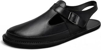 Generic Sandales plates en cuir v&eacute;ritable pour homme - Bout ferm&eacute; - Antid&eacute;rapantes - Pour l&eacute;t&eacute; - L&eacute;g&egrave;res - Pour la plage, Noir, 42 2/3 EU