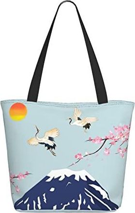 AOOEDM Sac &agrave; provisions pour femme Montagnes japonaises et fleurs de cerisier 33 x 28 x 19 cm. Le cadeau parfait pour la Saint-Valentin. Cest de la Saint-Val