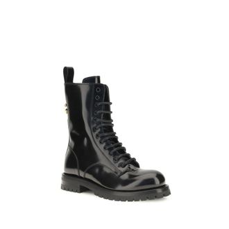 Dolce & Gabbana Glossy Calf Leather Lace-Up Boots - Black