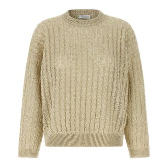 Brunello Cucinelli Funkelnder Zopfmuster-Pullover - - Knitwear - Damen - Beige - L