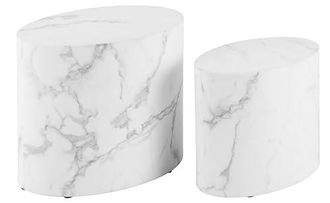 AC Design Furniture Rico Table Basse Lot de 2, H: 40 x l: 33 x P: 48 cm, Marbre Blanc, Bois, 2 pc