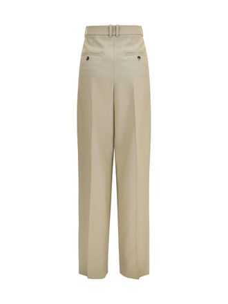 Saint Laurent Tailored High-Waist Wool & Silk Canvas Trousers - Beige