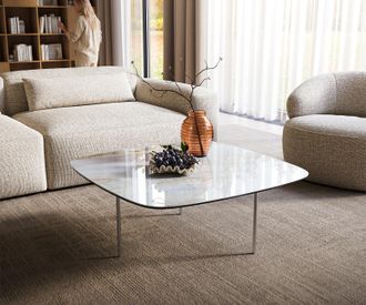 DELIFE Couchtisch Edge Boot 90x90 cm Keramik Onyx Pearl Trive Edelstahl geb&uuml;rstet, Couchtische