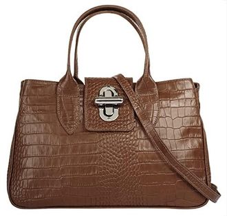 Cluty Sac &agrave; main Femme cuir v&eacute;ritable | Fabriqu&eacute; en Italie, sac &agrave; bandouli&egrave;re en cuir avec gaufrage crocodile, sac &agrave; bandouli&egrave;re avec fermeture tournante, s
