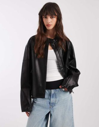 Asos Blouson style motard en imitation cuir - Noir