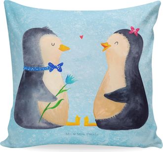Mr. & Mrs. Panda 40 x 40 Kissen Pinguin Pärchen - Geschenk, Traumpaar, Liebe, Sofakissen, Liebesbeweis, Liebespaar, Hochzeit, Kissenbezüge