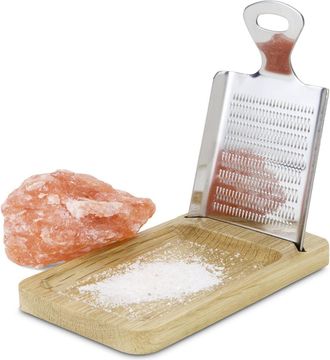 ROMINOX Geschenkartikel Gewürzreibe // Aroma, exklusive Edelstahlreibe mit Ständer aus Eichenholz, integrierte Ablage, ideal zum Reiben von Salzsteinen, Ingwe